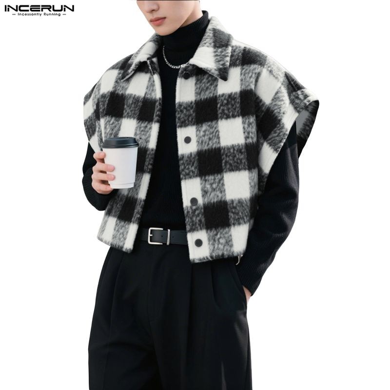 INCERUN Men's Checkered Plush Short Vest | Shopee Philippines