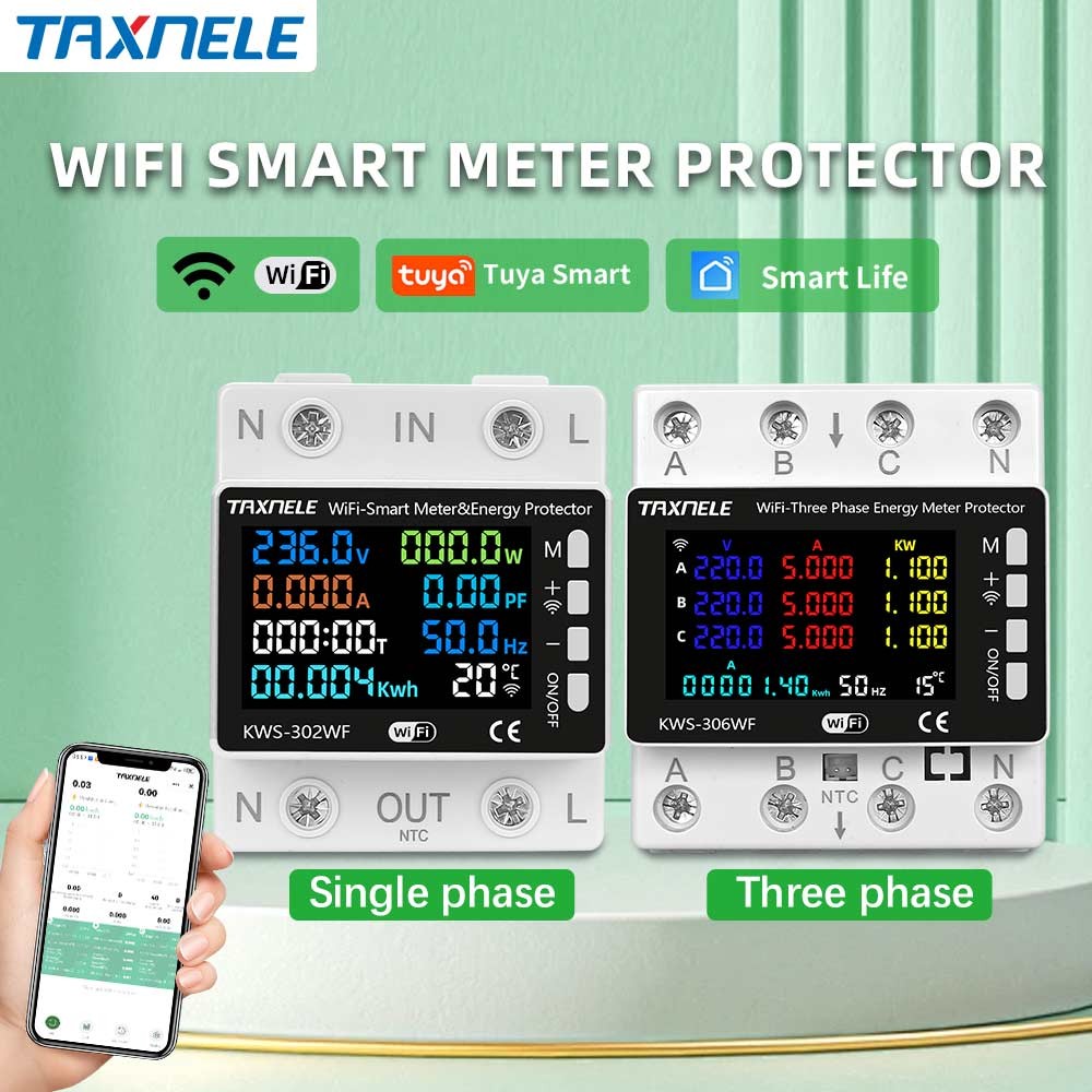 63A Tuya WIFI Smart Energy Meter KWh Power Remote Control Voltage ...