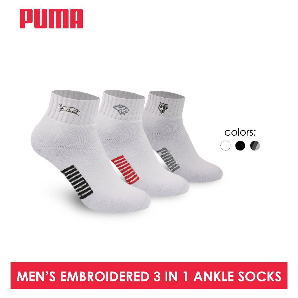Puma Men’s Embroidered Thick Sports Ankle Socks 3 pairs in a pack ...