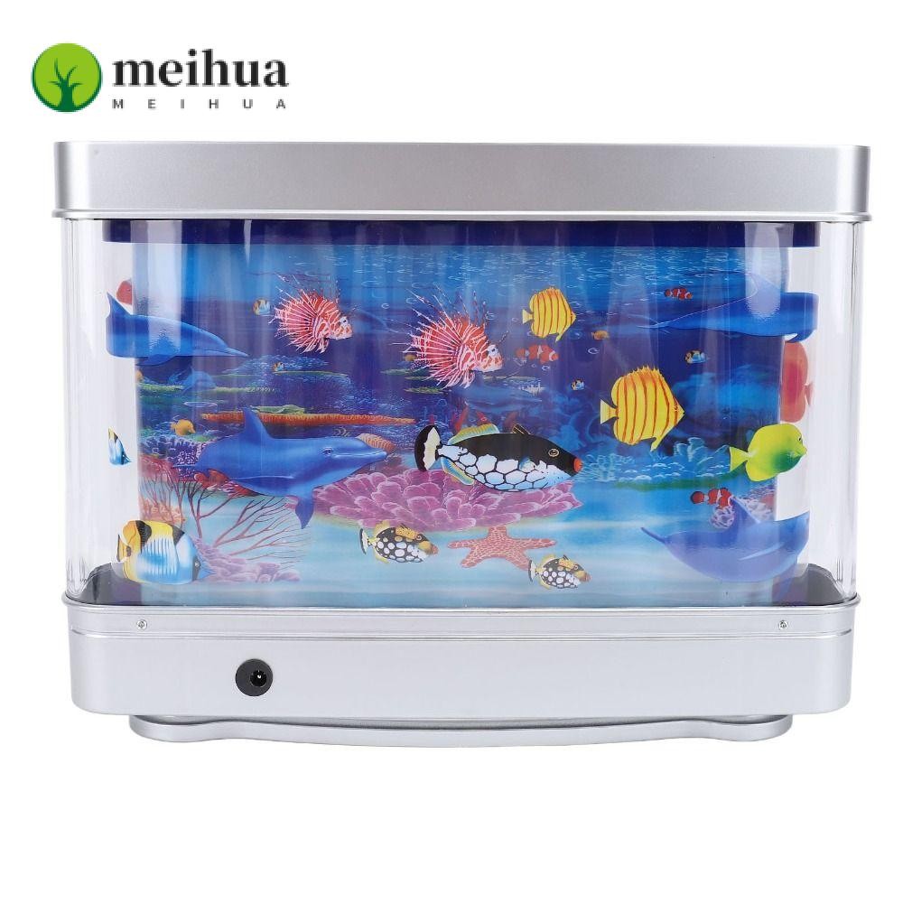 MEIHUA Fake Fish Tank, LED Artificial Exotic Fish Mini Aquarium ...