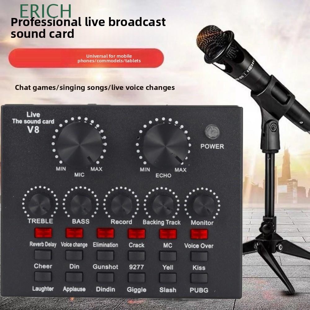 ERICH V8 Sound Card, Audio Mixer Karaoke Recording Mic Sound Card ...