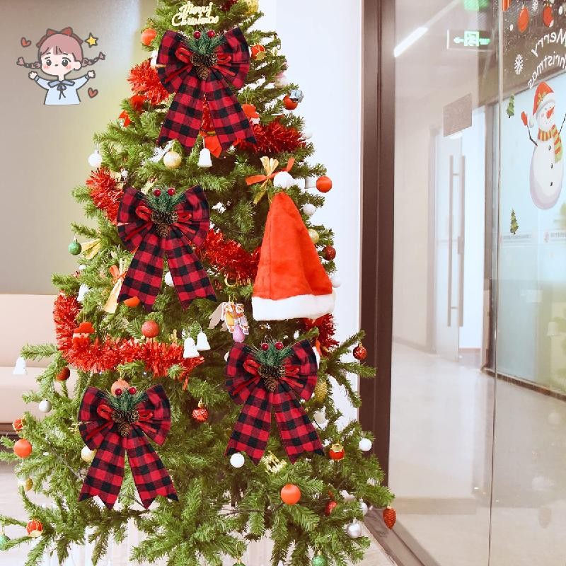 Christmas Tree Bows,Red and Black Plaid Bows with Pine Cones Pine ...