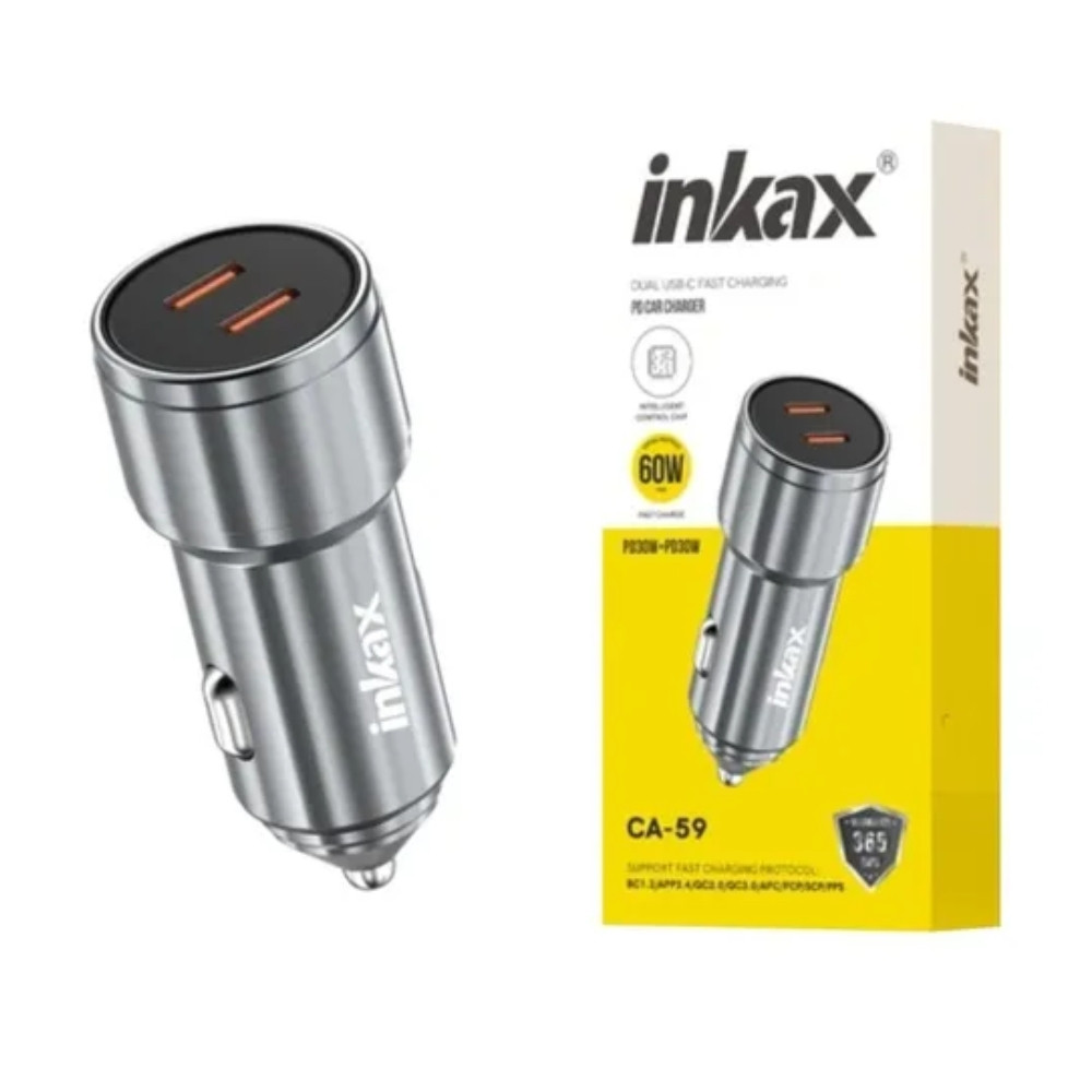 Inkax CA-59 Car Charger – QC3.0 60W Dual Type-C Port Fast Charging ...