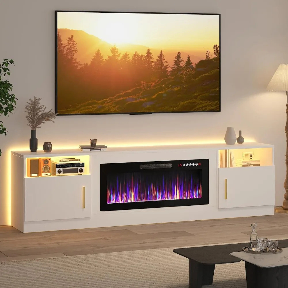 Fireplace Tv Stand With 36 Inch Fireplace Up To 90 Tvs, Led Light ...