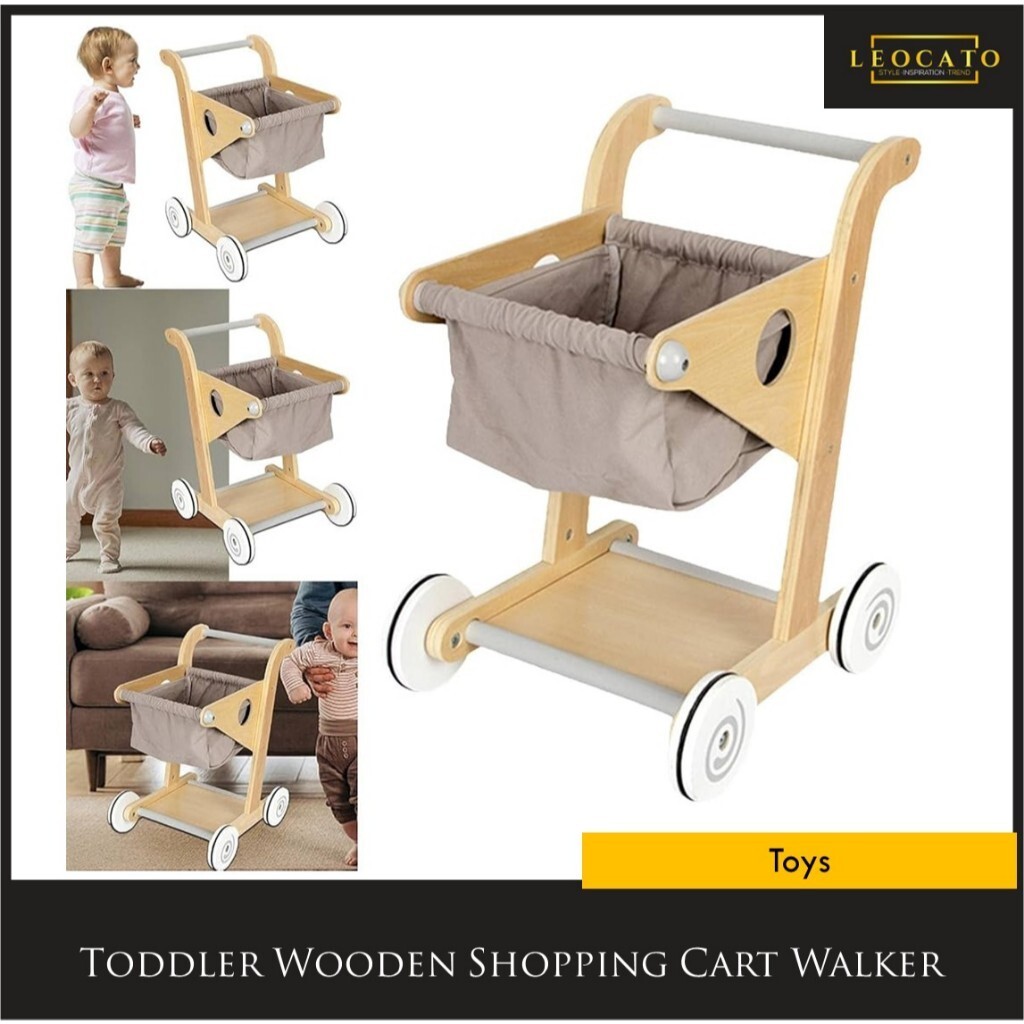 Toddler Pretend Play Wooden Play Shopping Cart Trolley Kids Walker Push ...