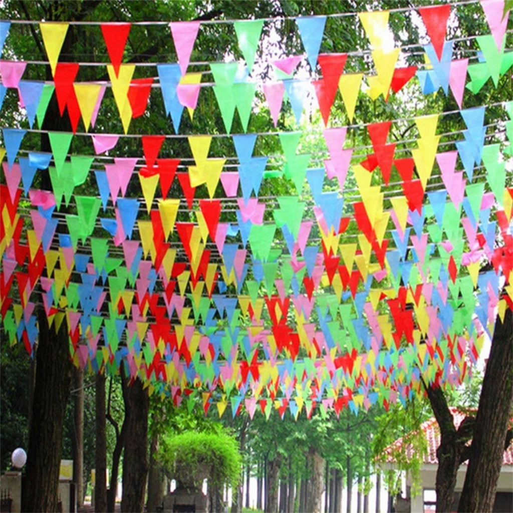 150Pcs 100Meters Triangle Banderitas Fiesta Flag Colorful Pennant ...
