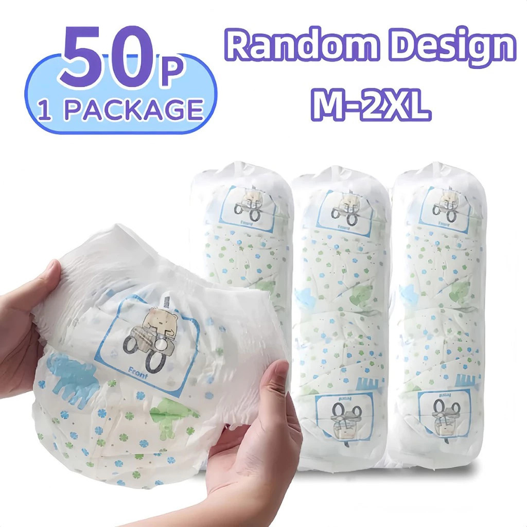 1 Pack by 50 Pcs Pull-up Pants Baby Diaper Ultra-thin Dry and Breathable Random Design Unisex M ...