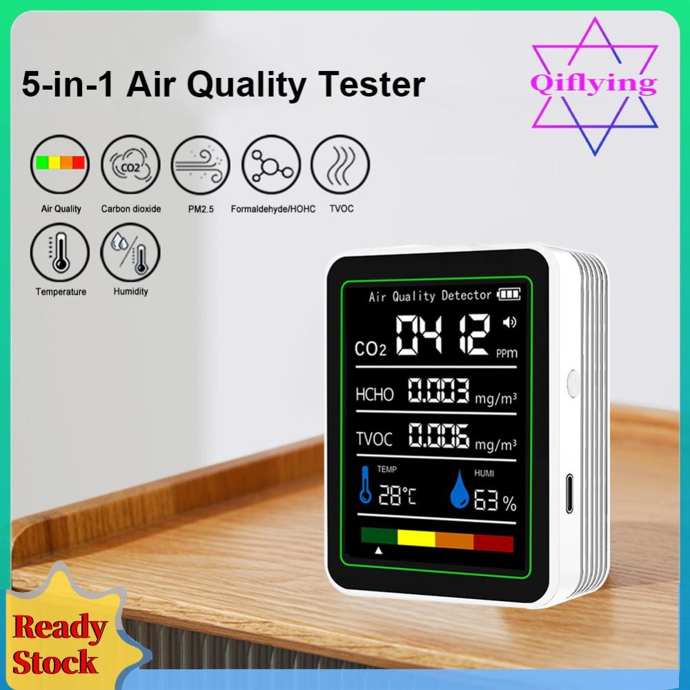 5 In 1 Formaldehyde Monitor Digital Display Carbon Dioxide Detector USB ...