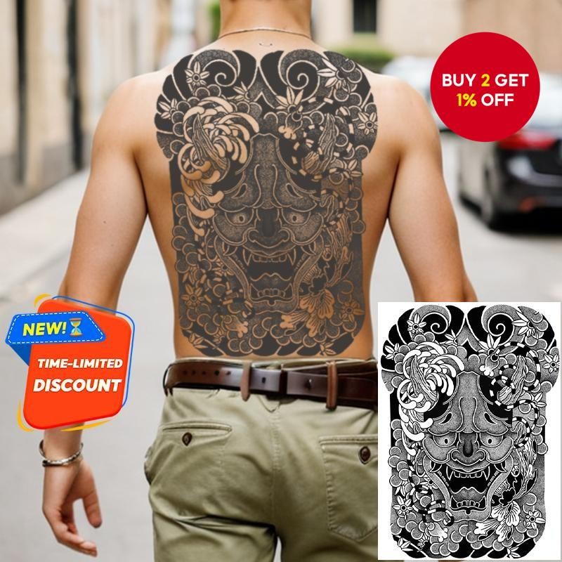 Japanese Oni Mask Temporary Tattoo Waterproof Realistic Back Body Art 1 ...
