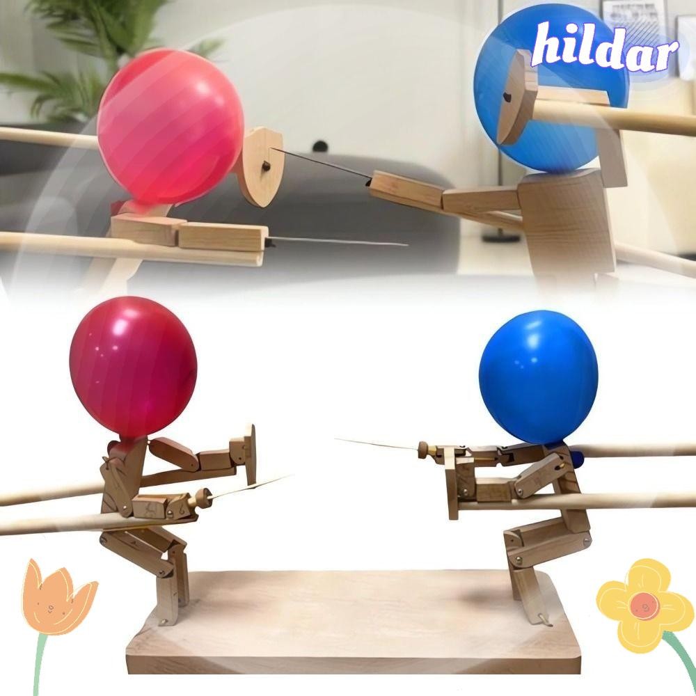 HILDAR Wooden Bots Battle Game, Two-Player with 20 Balloons Balloon ...