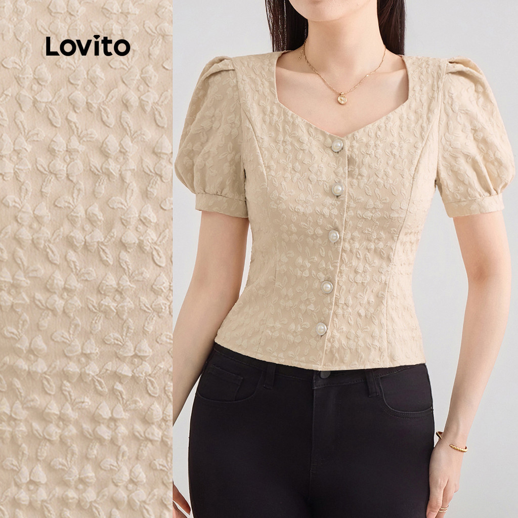 Lovito Women Casual Blouse Button Structure Line Texture Spring/summer ...