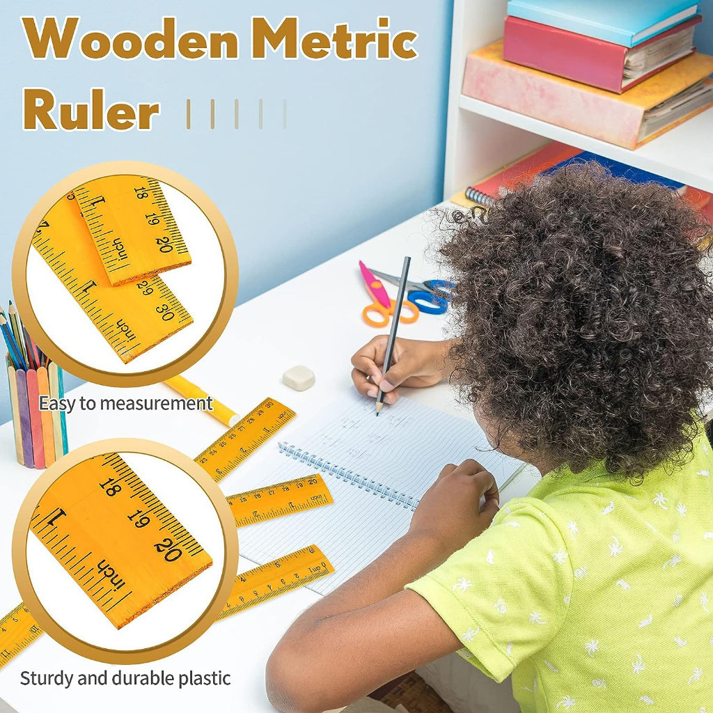 30CM Yellow Wooden Ruler – Metric Straight Edge / SCHOOL SUPPLIES xm ...