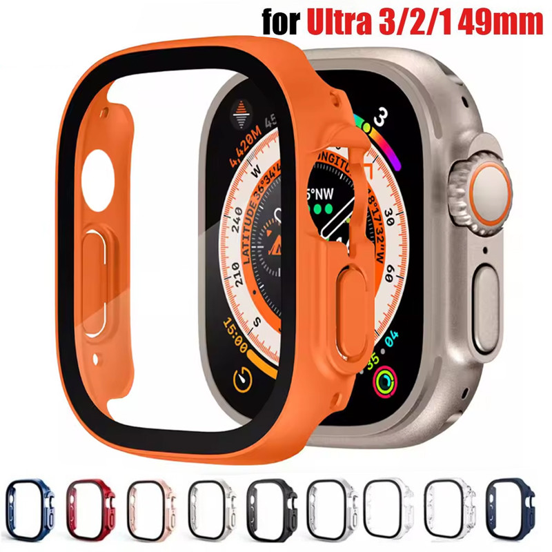 Waterproof Glass + PC Bumper Tempered Cover Case for Apple Watch Ultra ...