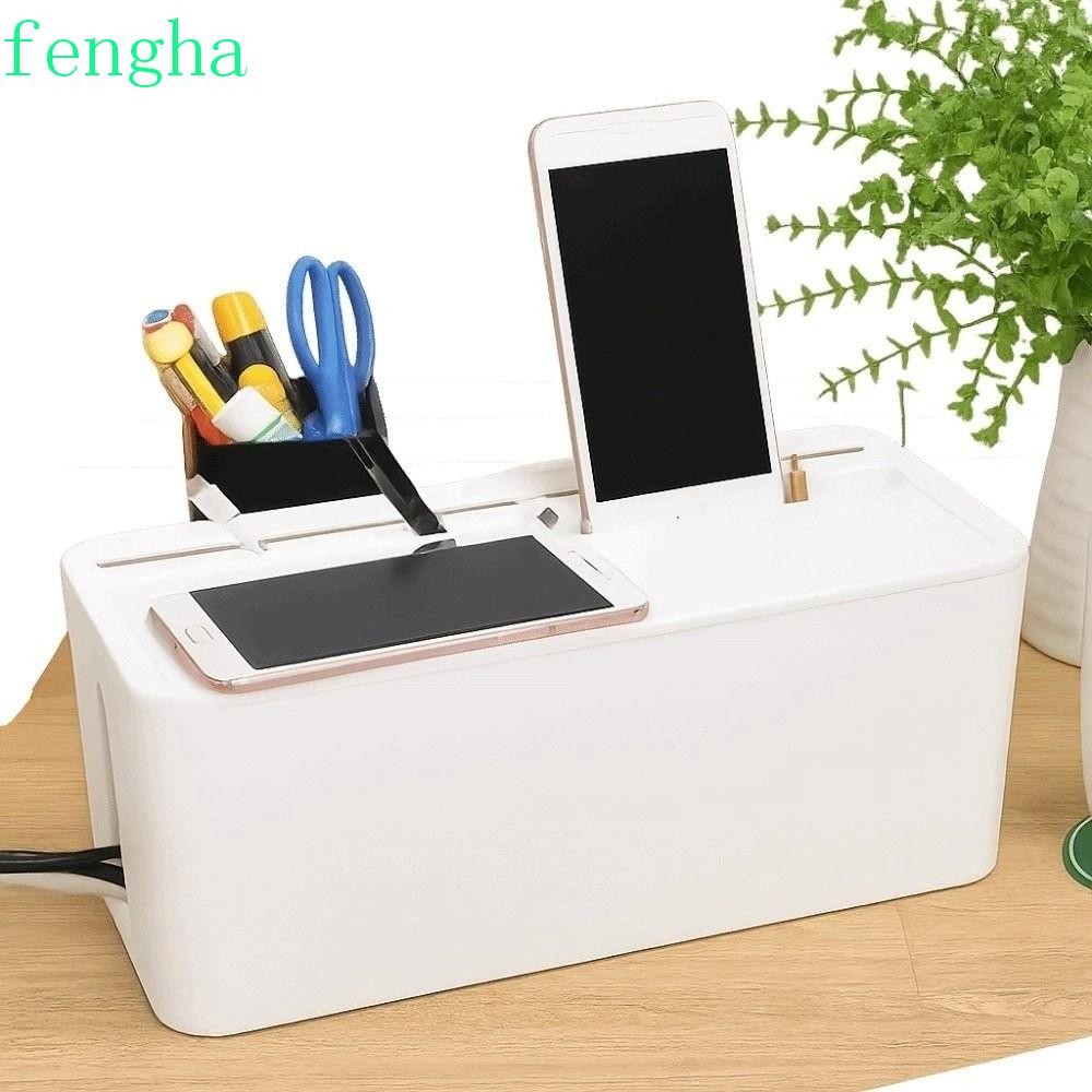 FENGHA Desk Power Cable Box, Plastic Storage Bin Household Cable ...