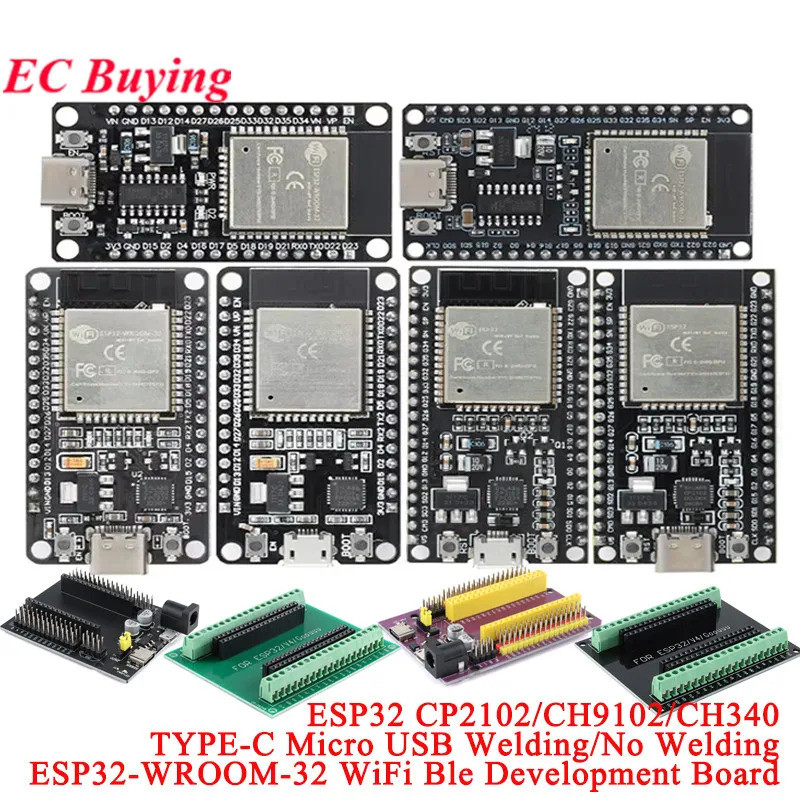 ESP32 WROOM-32 Development Board TYPE-C Micro-USB CH340C/CP2102 CH9102 WiFi+Bluetooth Wireless ...