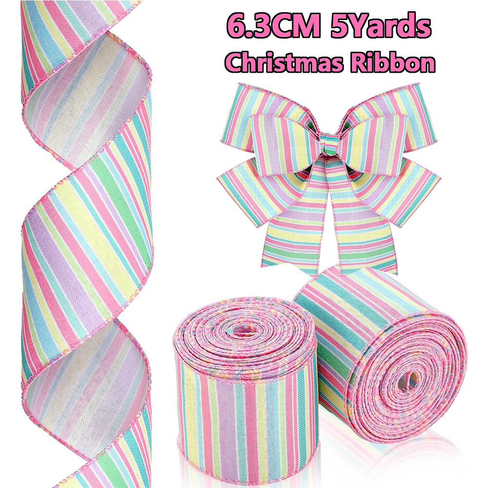 Christmas Ribbon 6.3CM Pastel-Colored Checkered Fabric Ribbon With ...