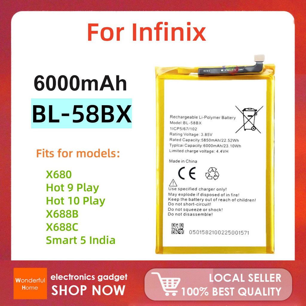 Battery for Infinix Hot 30 Play Model BL-58BX X6835B X6835 6000mAh ...