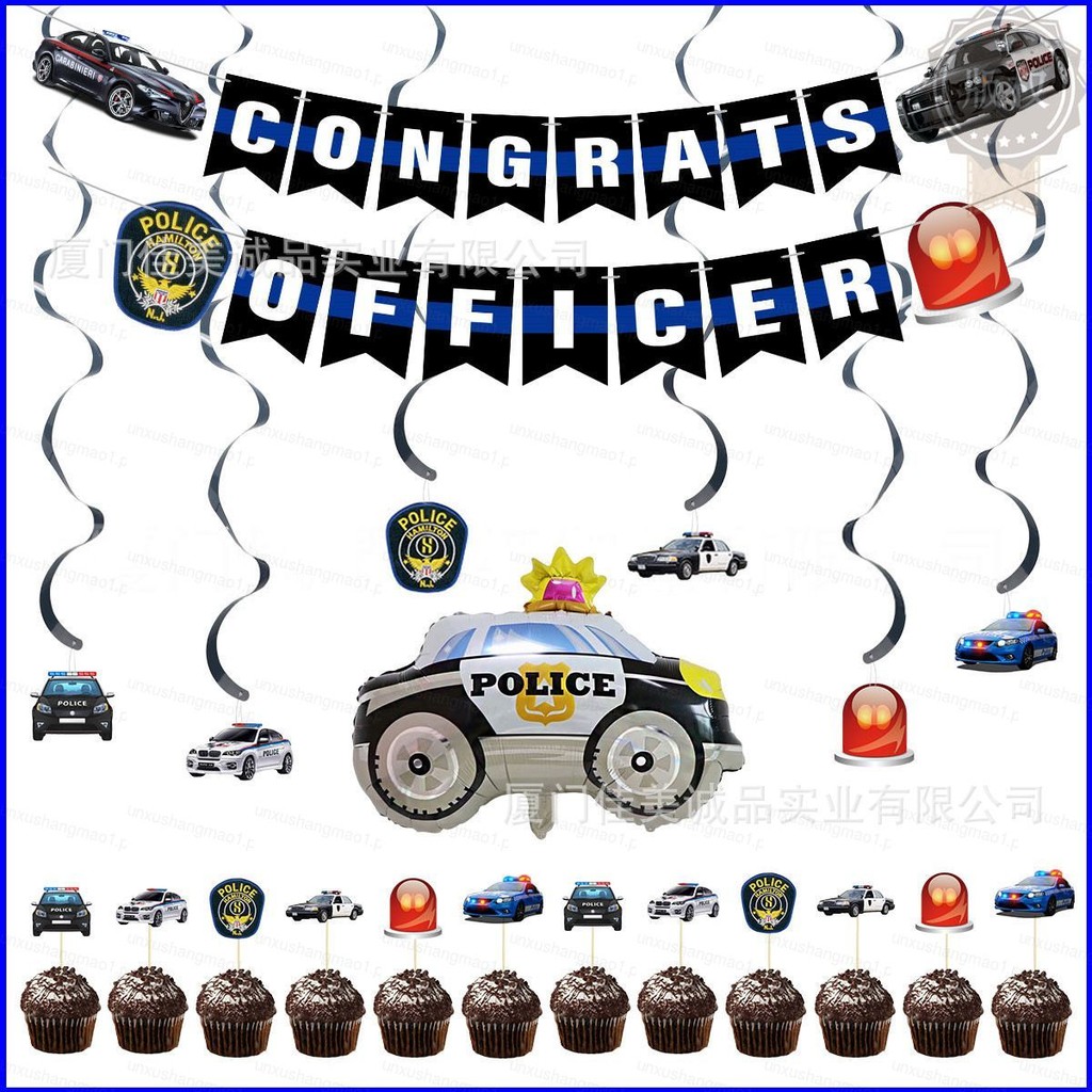 Police Car themed decoration celebrate birthday party swirls banner ...