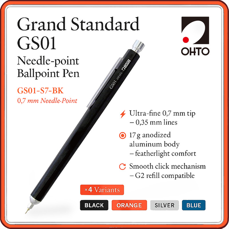 OHTO Grand Standard GS01 Needle-Point 0.7 mm Refillable Aluminum ...