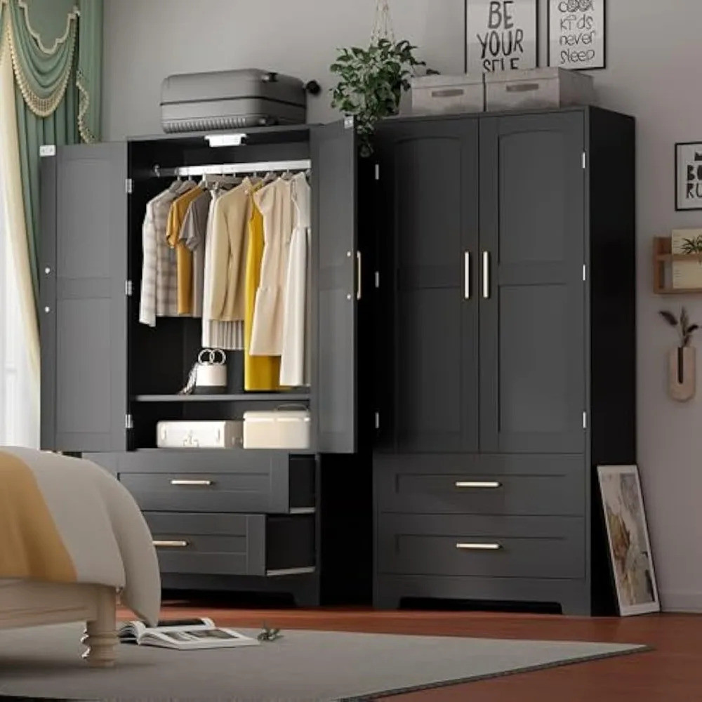 Wooden Armoire Wardrobe Closet Drawers , Wardrobe Cabinet Door Shelves ...