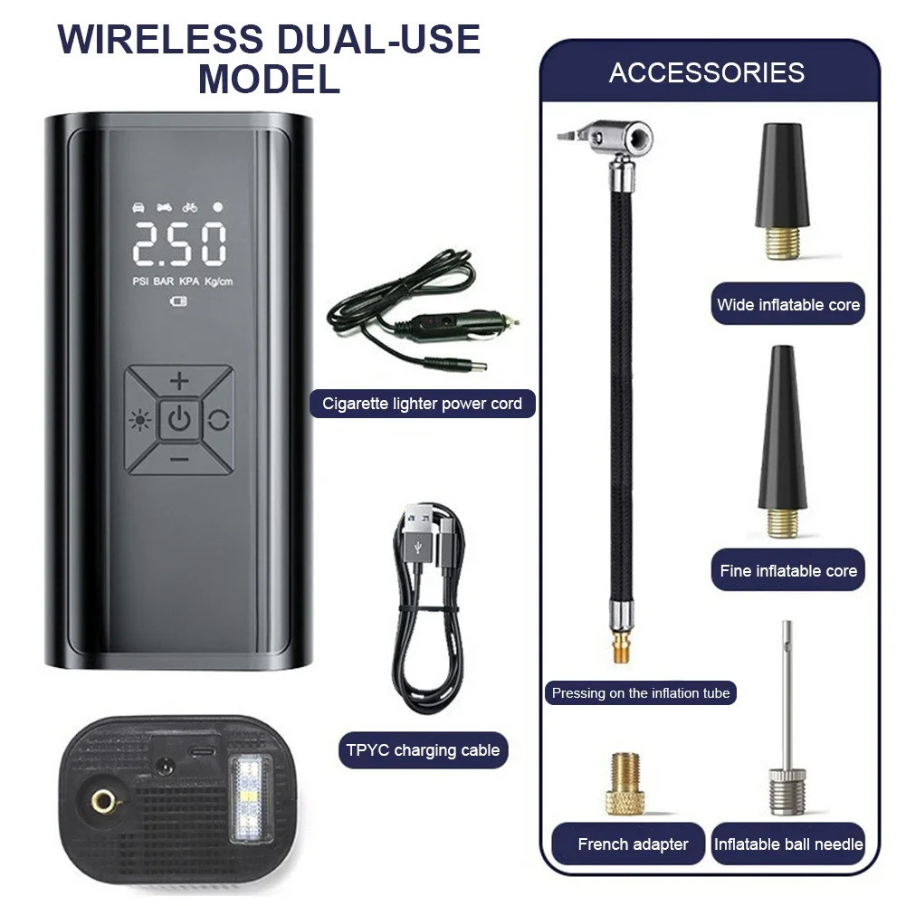 120W Handheld Air Compressor Wireless/Wired Inflatable Pump Portable ...