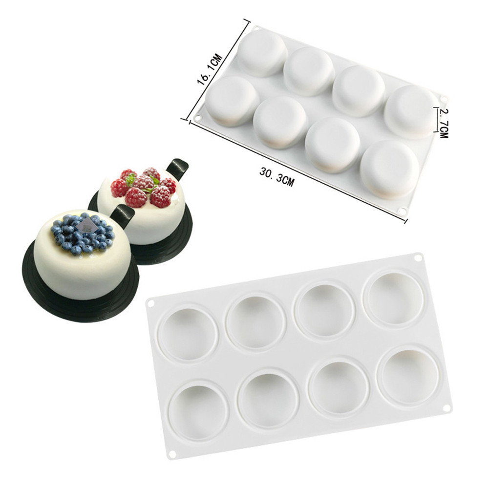 8 Cell Round Silicone Cake Mold 3D DIY Mousse Baking Dessert Decorating ...
