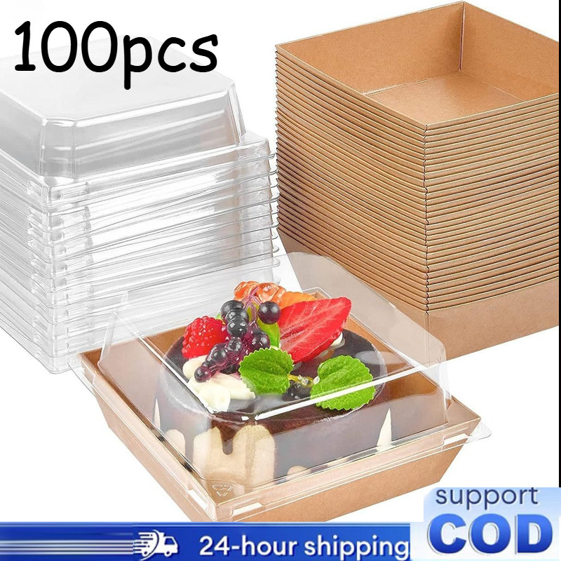 100pcs Square Cake Sandwich Boxes Square Kraft Paper Box Transparent ...