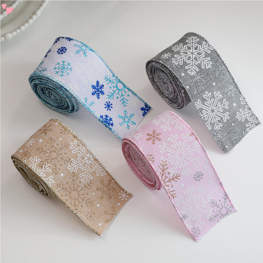 2 Yard 2.5 Inch Christmas Snowflake Ribbon Christmas Wired Ribbons for ...