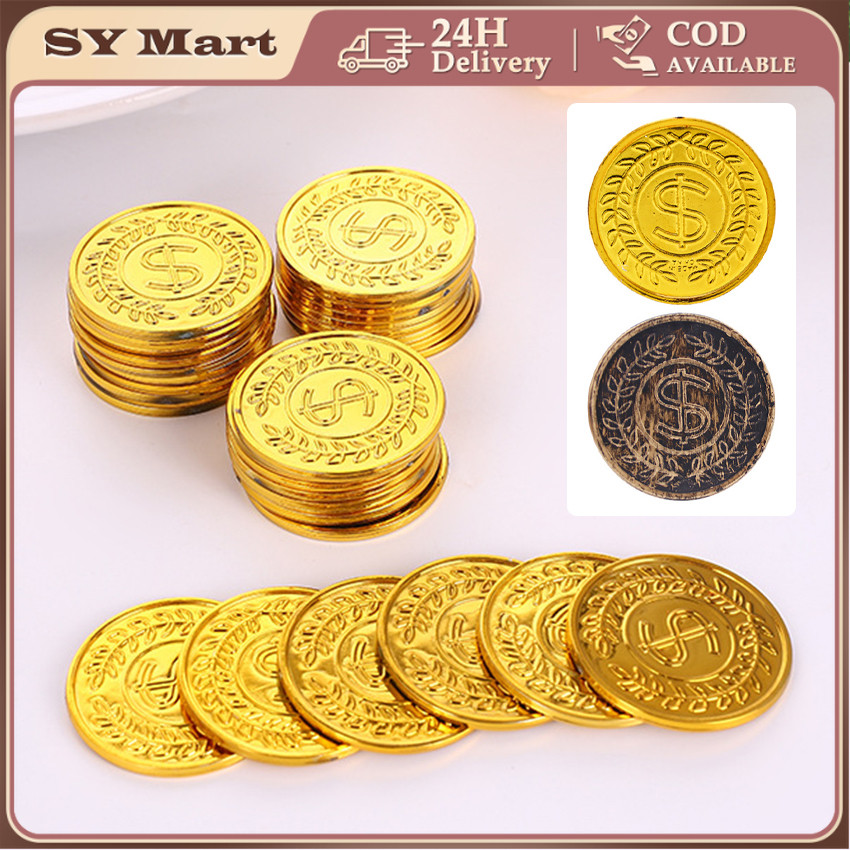 SYMart Pirates Gold Coins Plastic Fake Coins Prop Party Treasure Chest ...