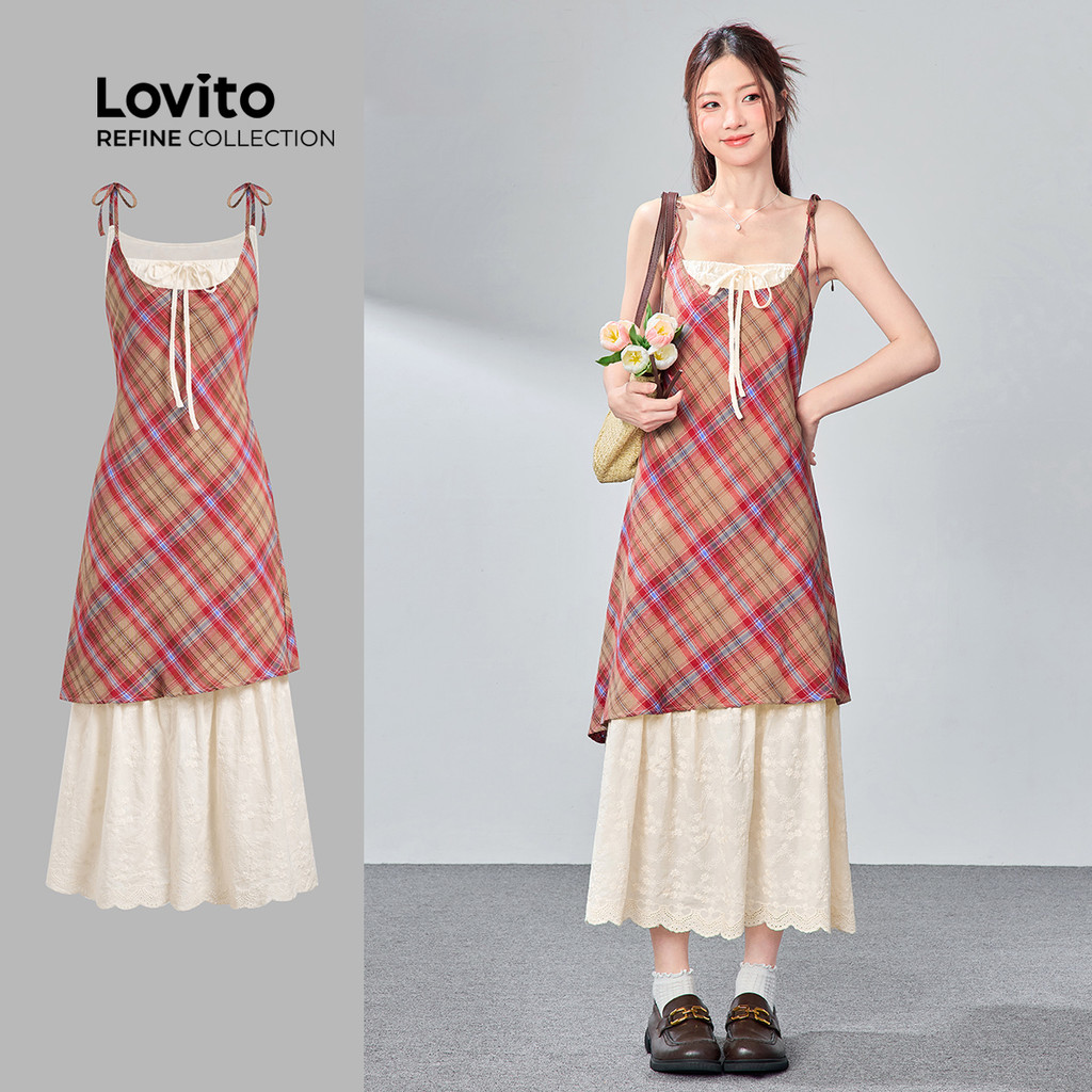 (Lovito Refine) Casual Dress Christmas Holiday Dress Gingham Fake 2 In ...