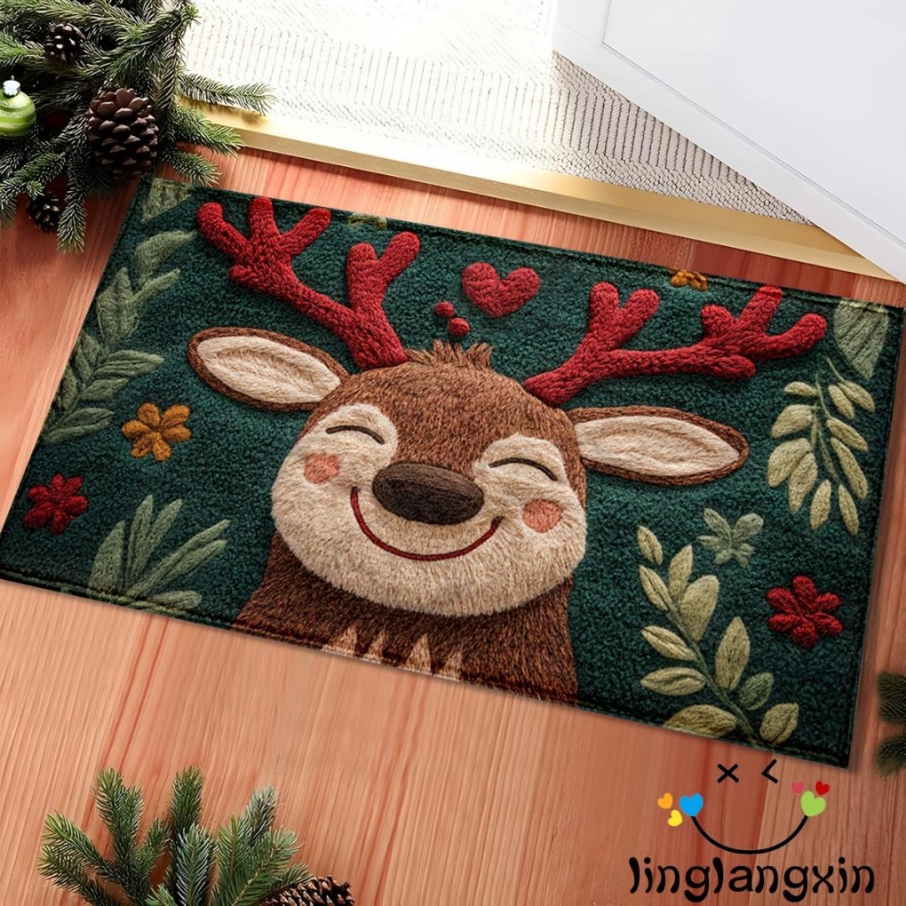 LLX-Christmas Door Mat Non-slip Cute Elk Leaves Holiday Welcome Indoor ...
