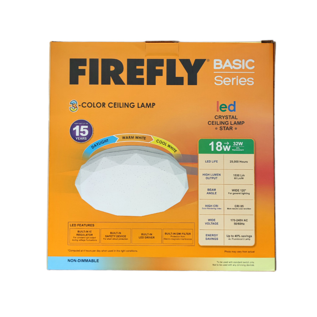 Firefly 18W LED Ceiling Light Lamp 220V TRI Color - ECL918TC | Shopee ...