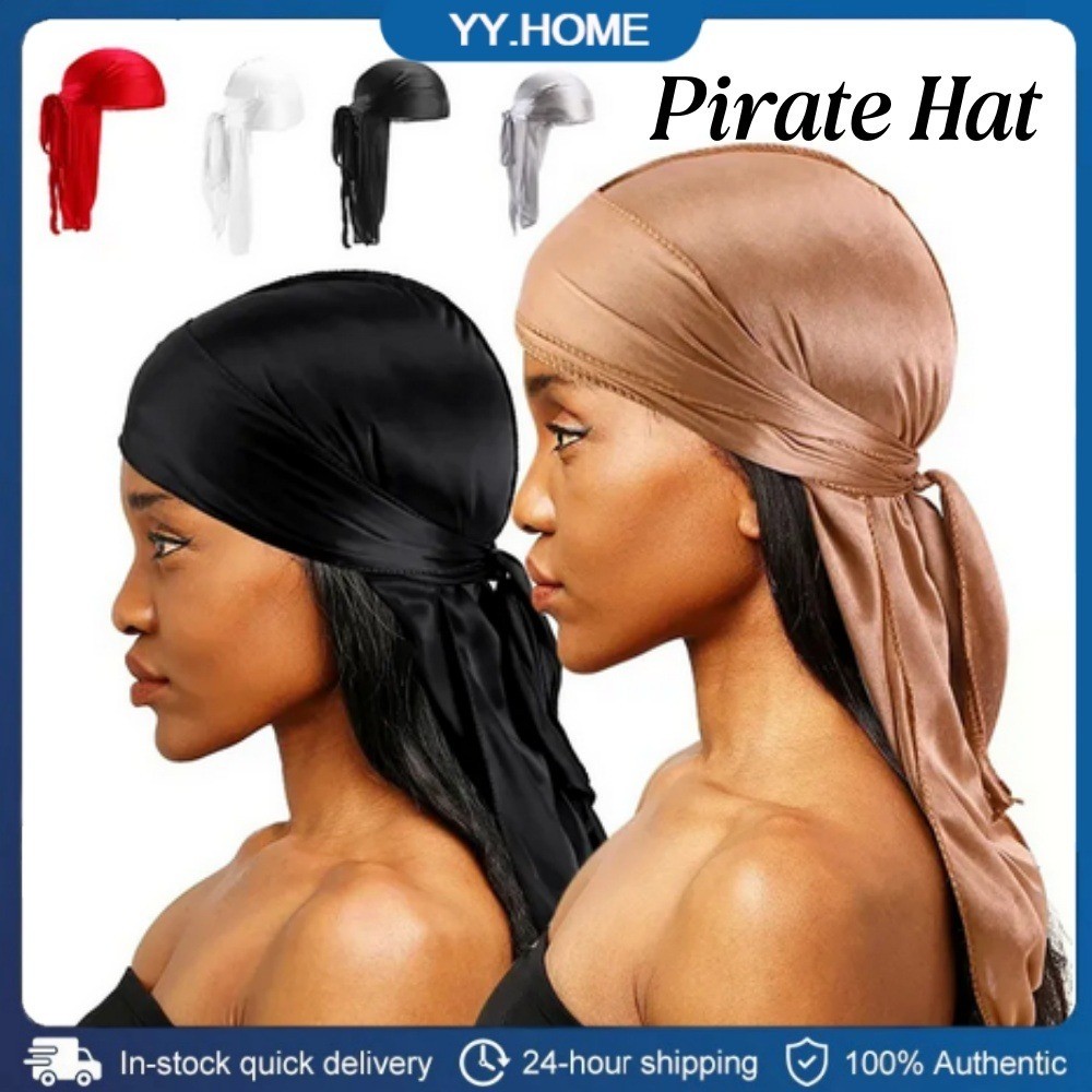 Black Pirate Hat Pirate Cap Hat Bandana Long Tail Waves Soft Fashion ...