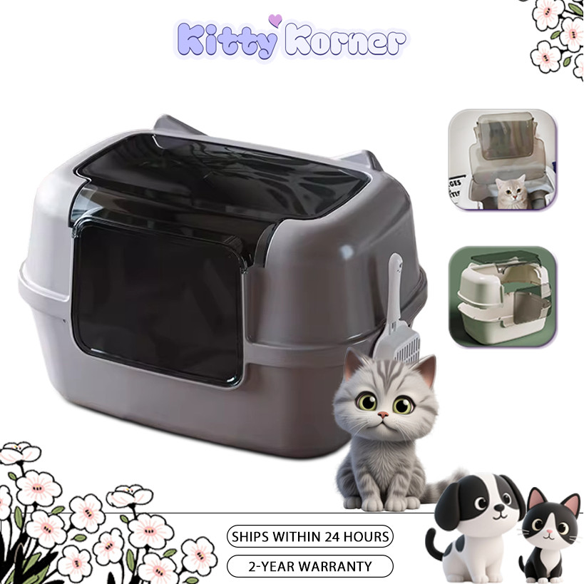 Cat Litter Box Large With Scooper Fully Enclosed Cat Toilet Anti Spill ...