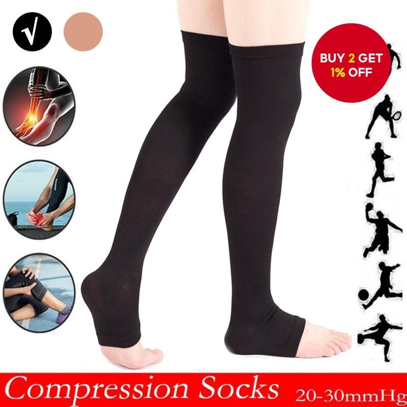 New 20-30mmHg Thigh High Compression Stockings - Open Toe Leg Support ...