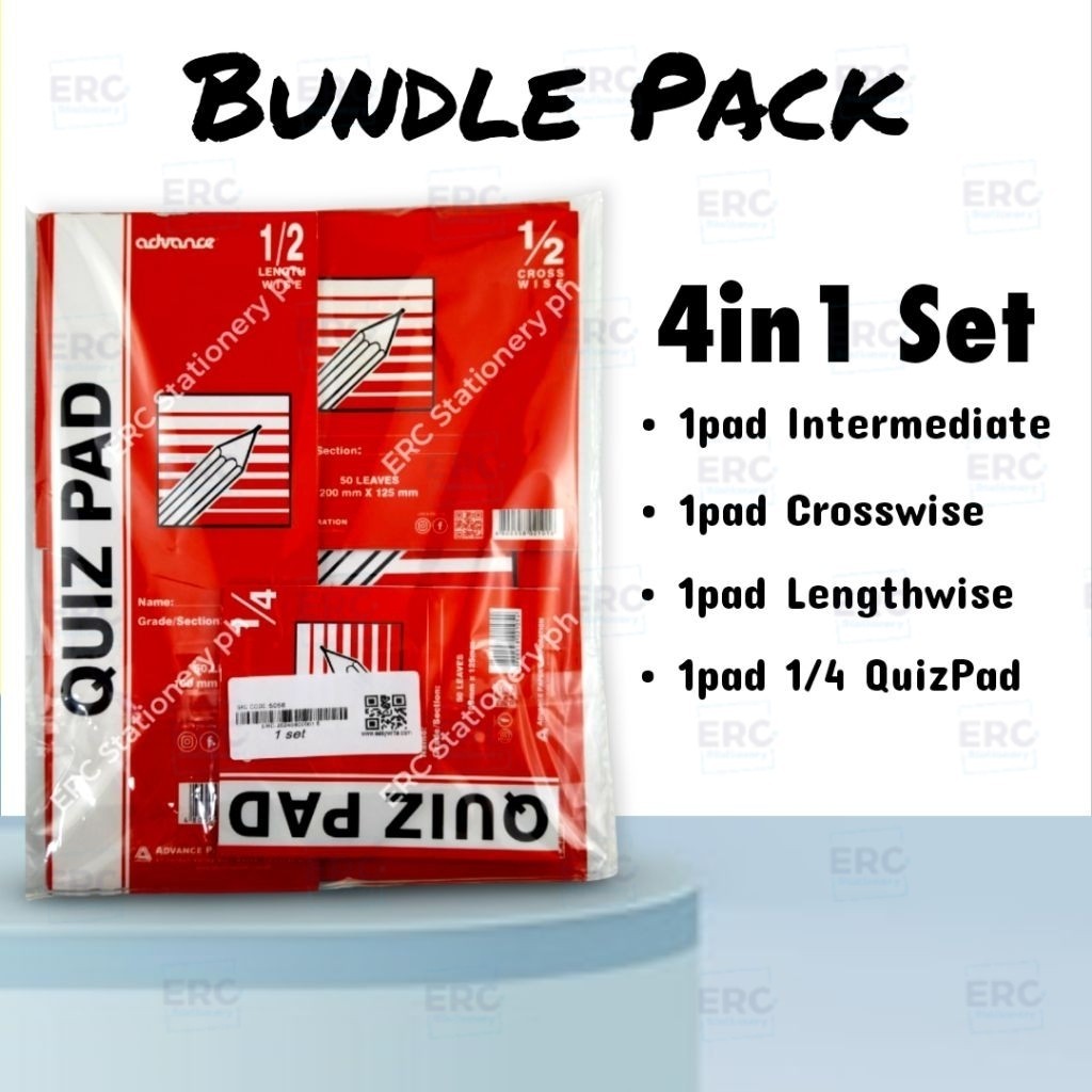 ERC 4in1 Quiz Writing Pad Paper Set for Students Grade 5-6 High School ...