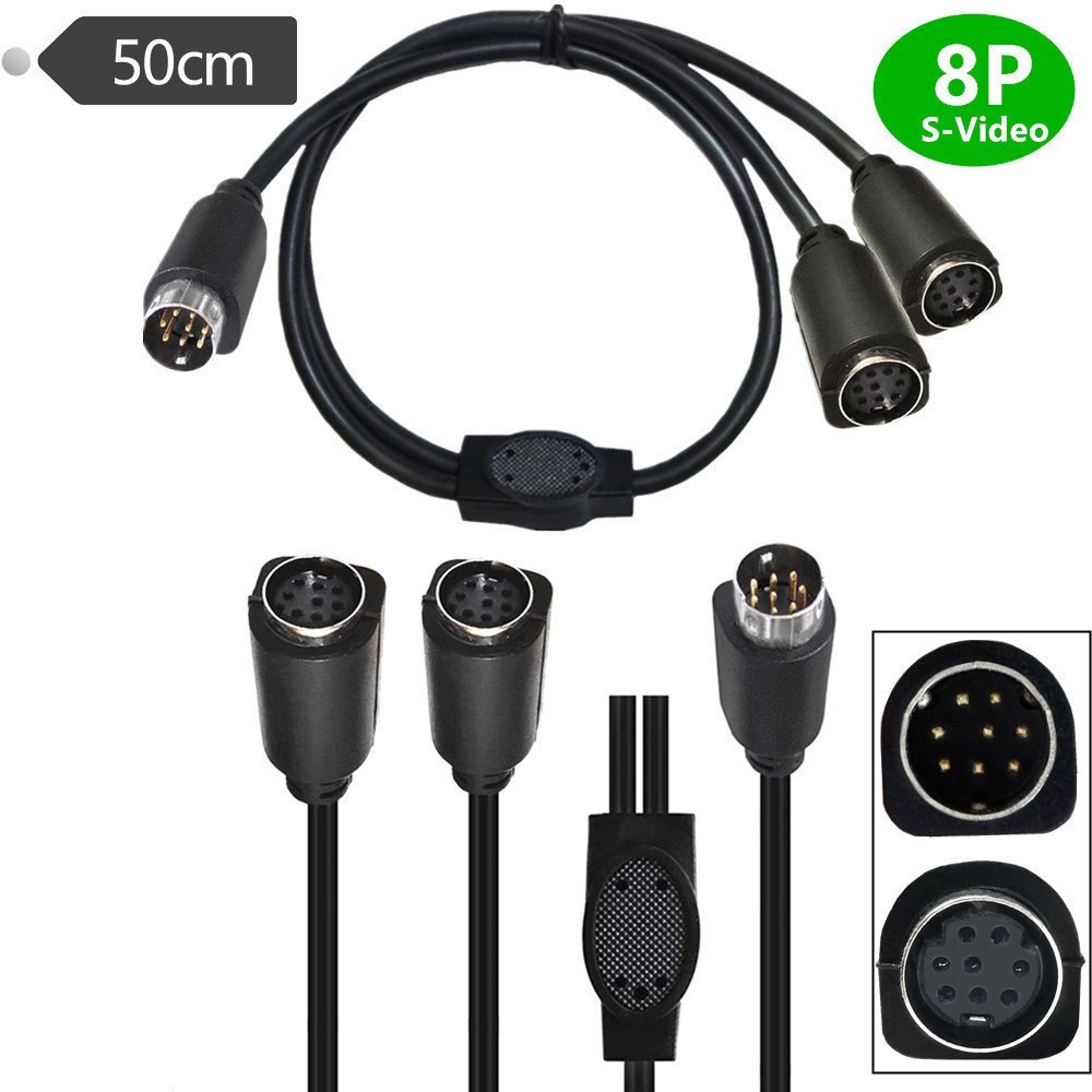 0.5m S Terminal One Male to Two Female 8-Pin Audio Video Cable S-Video ...