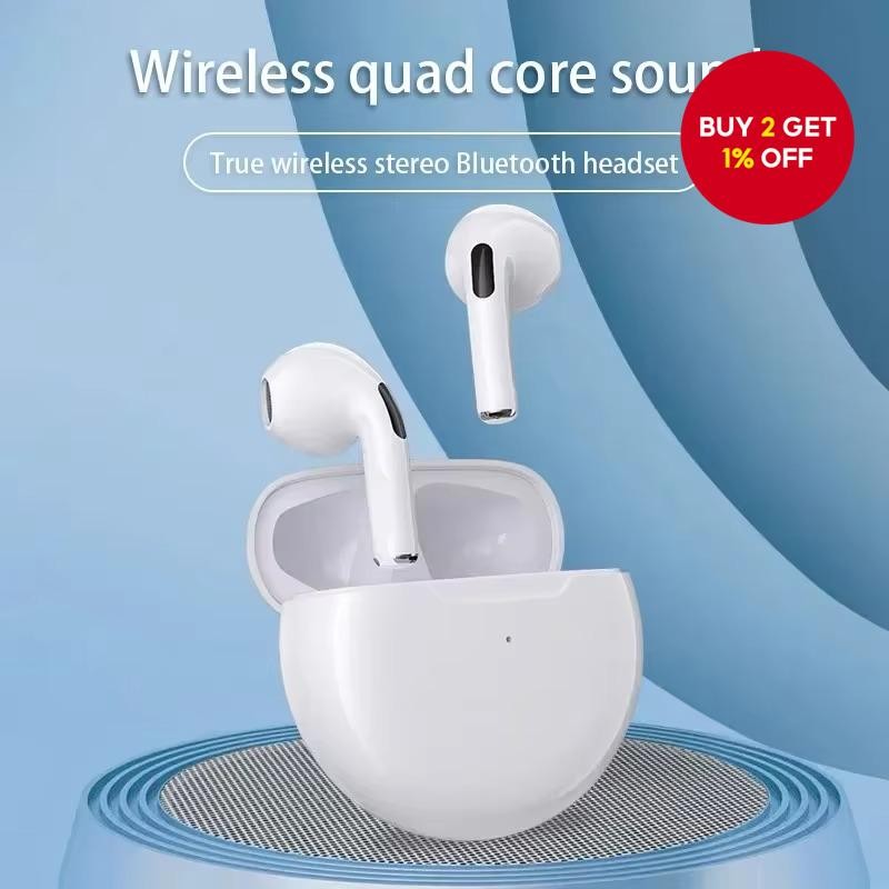 New Pro6 White Wireless Bluetooth Earbuds, TWS Touch Control Headphones ...