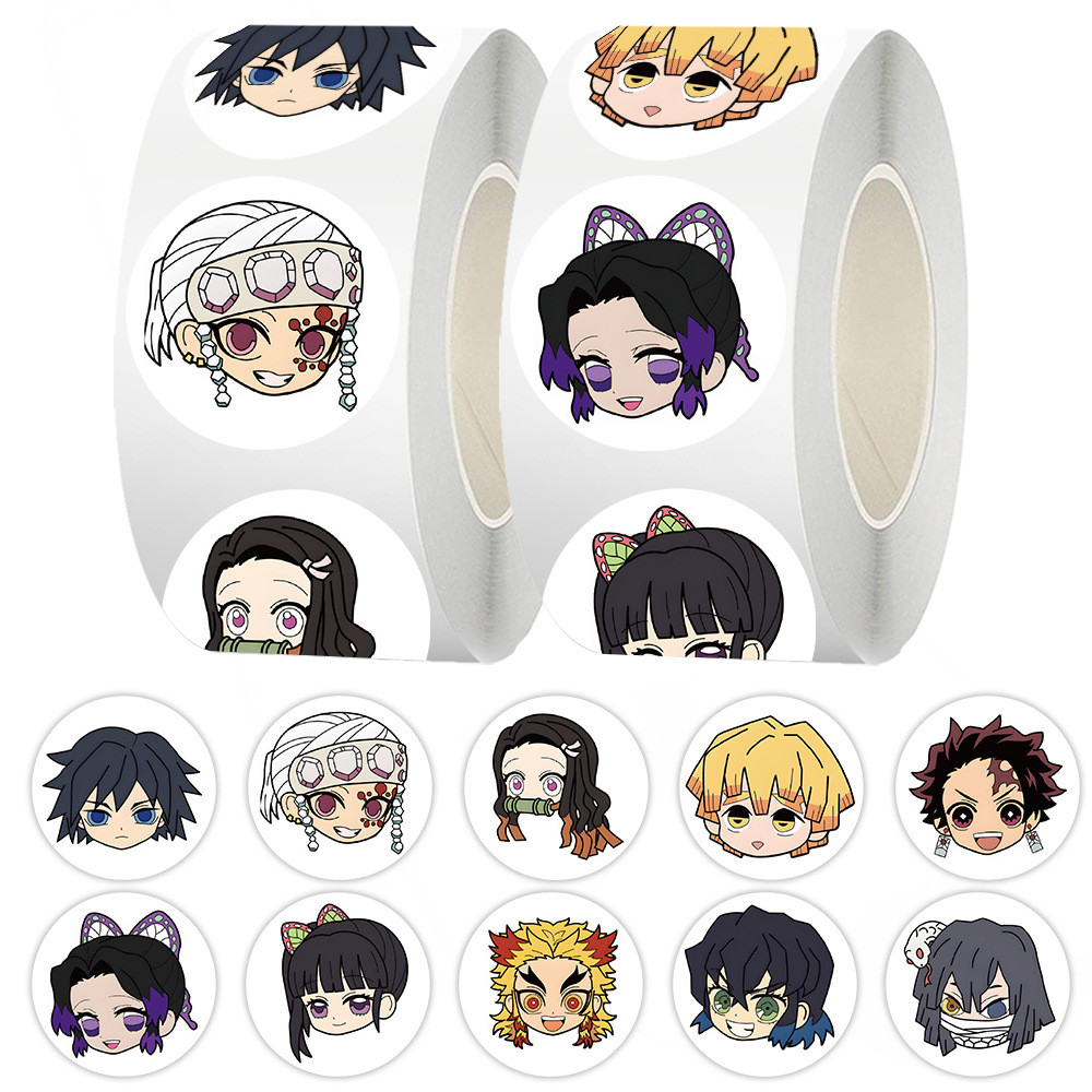 500PCS/Roll Kawaii Anime Demon Slayer Kimetsu No Yaiba Stickers For ...