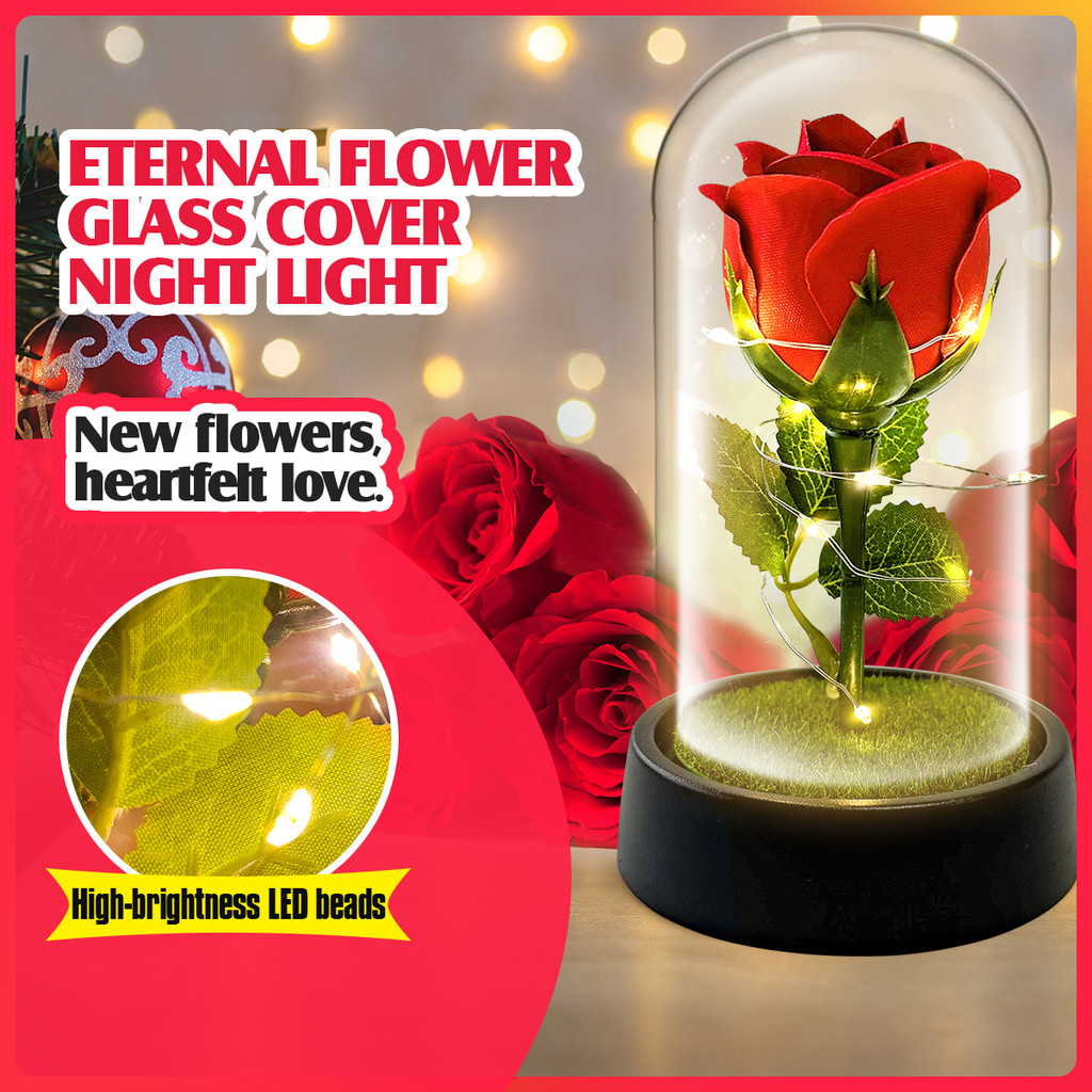 LED Light Rose In Glass Dome Artificial Flower Lamp Galaxy Rose As ...