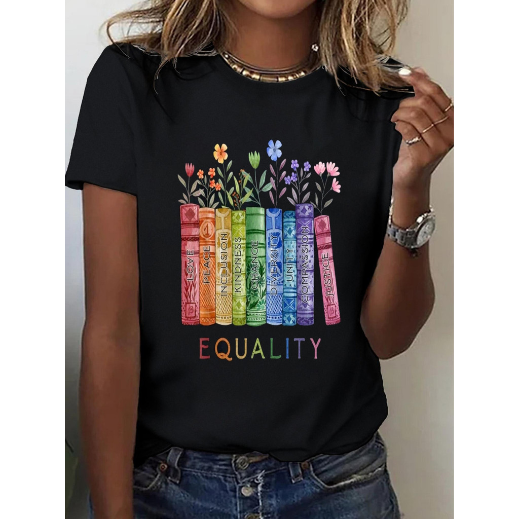 Women's LGBT Pride T-Shirt - Equality Graphic Tee with Colorful Books ...