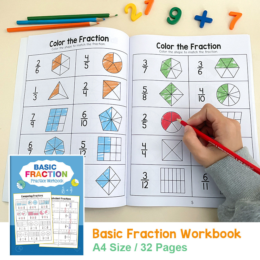 Basic Fraction Practice Workbook Math Learning Book for Kids | Shopee ...