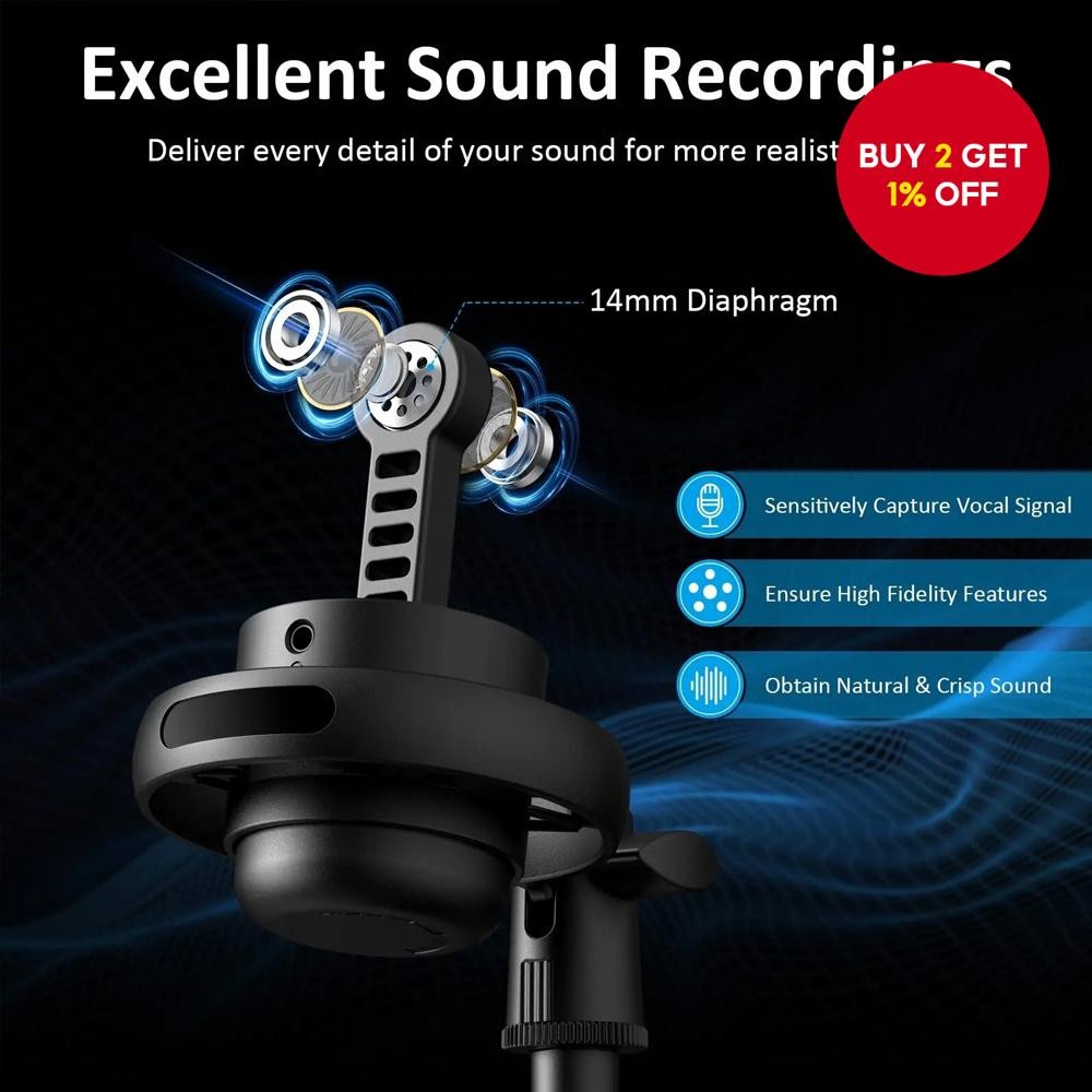 New Me6S RGB USB Condenser Microphone complete set with arm boom, USB ...