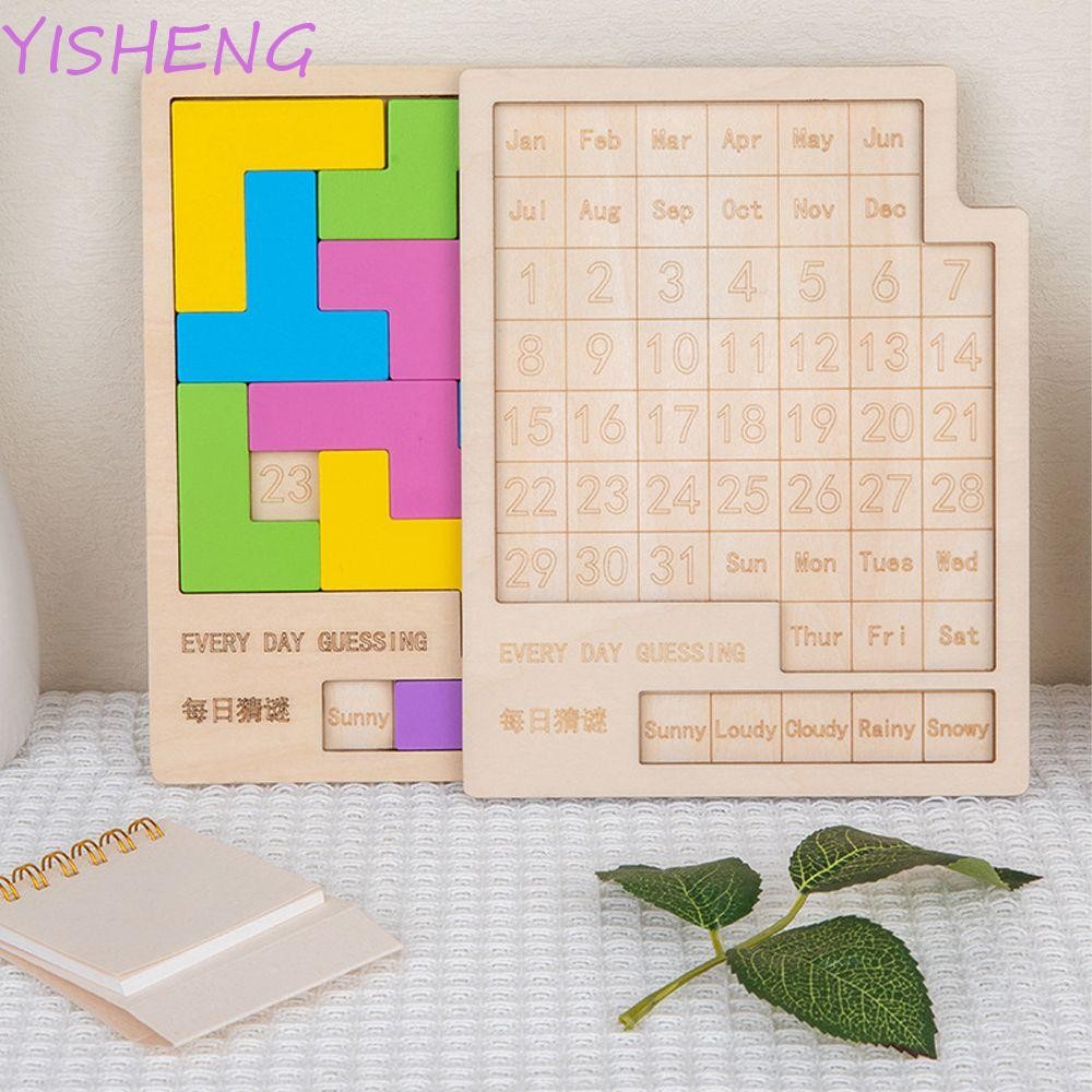 YISHENG58BS Wooden Calendar Puzzles For Kids Cute Creative IQ Tangram ...