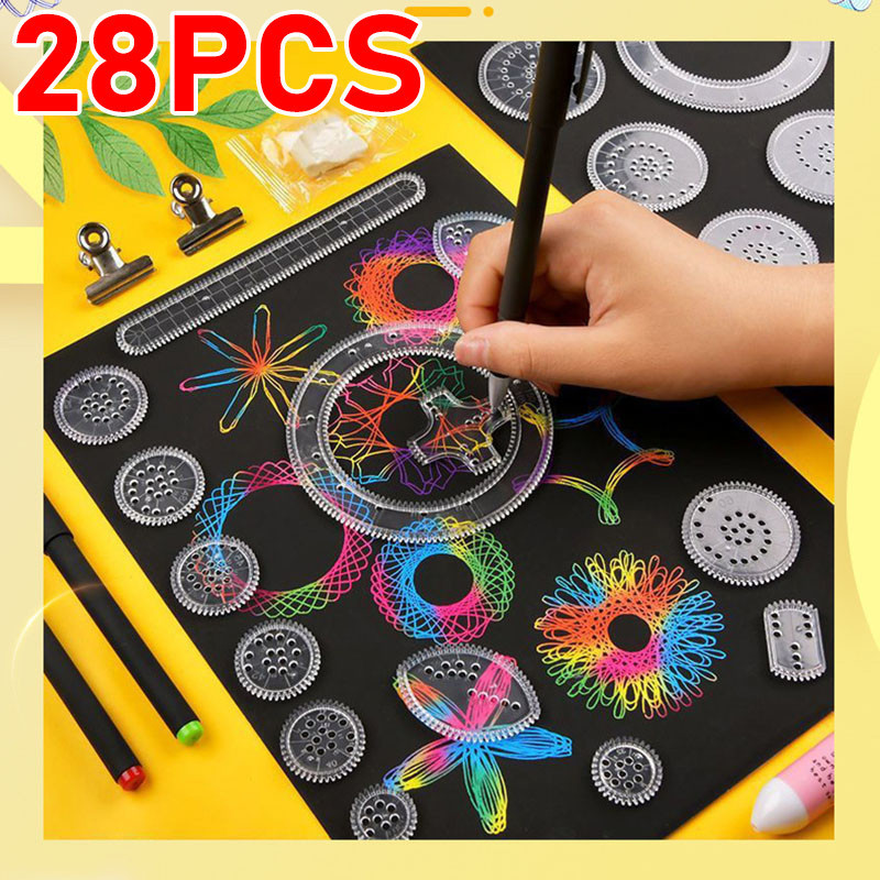 Geetoy 28PCS Spirograph Drawing Gear Wheels for Kids Coloring Book ...