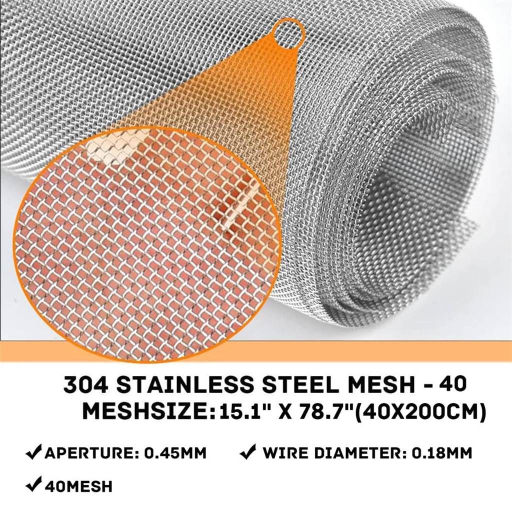 Woven Wire Mesh Stainless Steel Mesh Screen 15.1" x 78.7" Wire Mesh ...