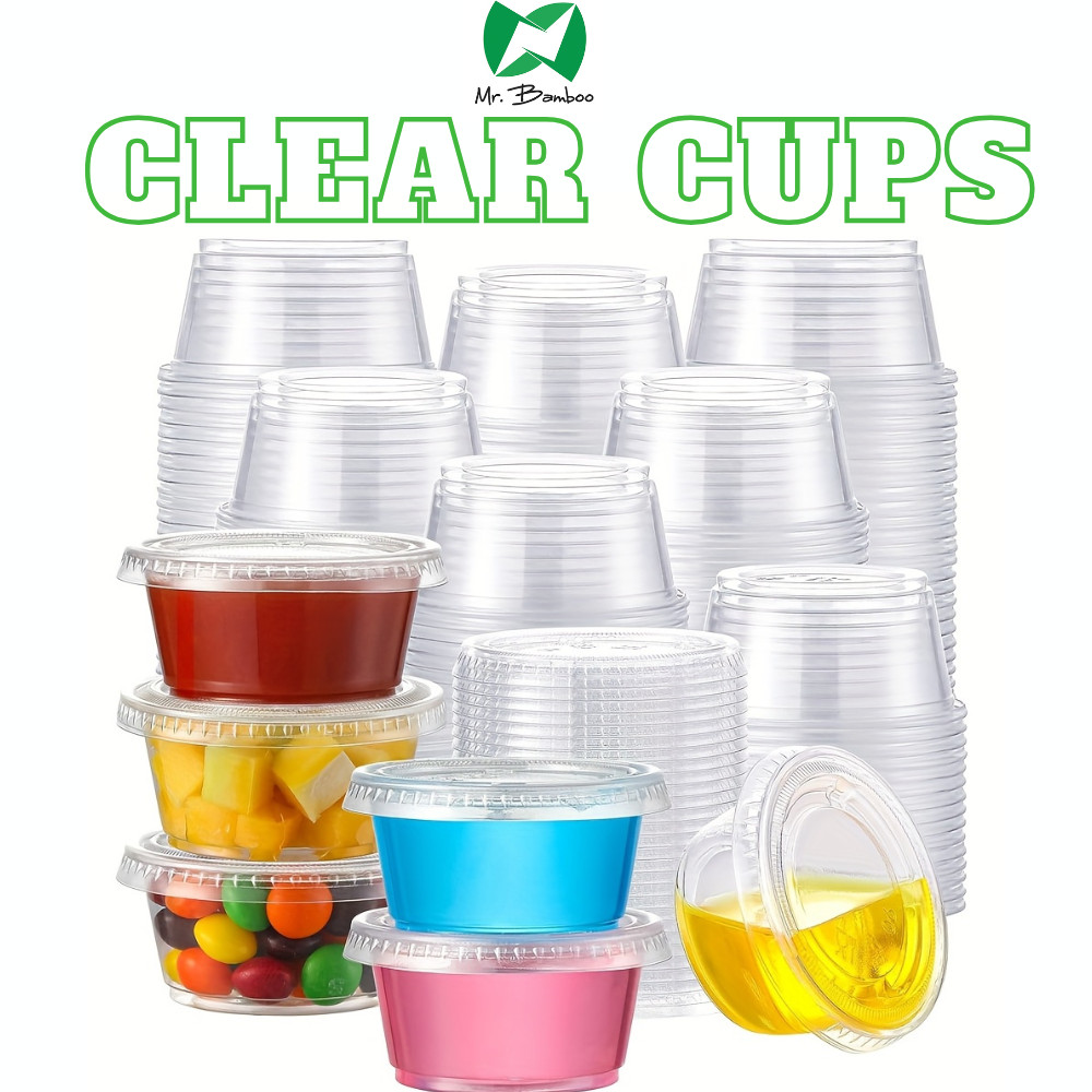100pcs Clear Plastic Sauce Cups w/ Separate Lids | Leak-Proof Condiment ...