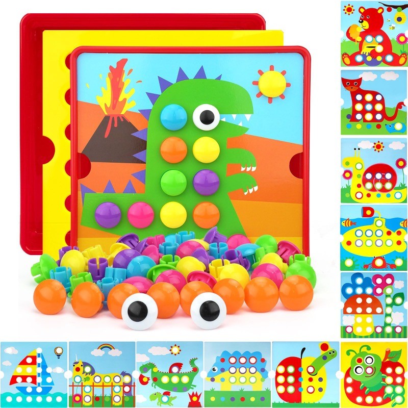 Creative 3D Mushroom Art Button Toys Nail Picture Puzzles Children's ...