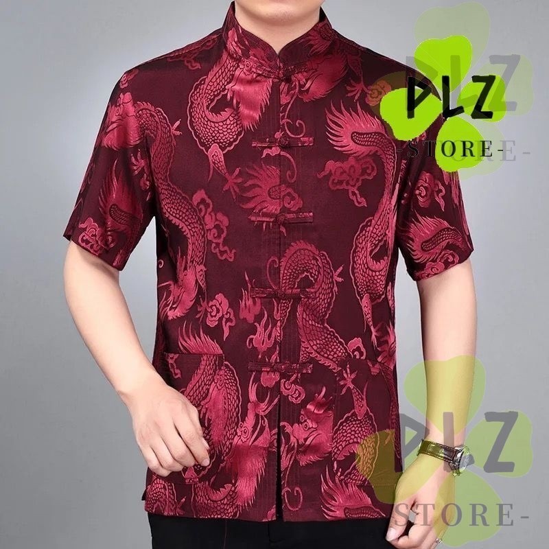 唐装 2025 cny 男装 High Quality Silk Satin Shirt Plus Size Embroidery ...