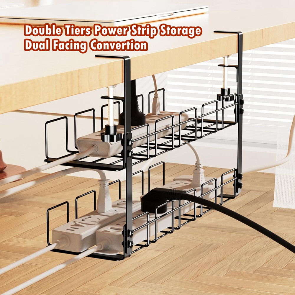 2 Tiers Under Desk Cable Organizer | Power Strip Holder Tray | Under ...
